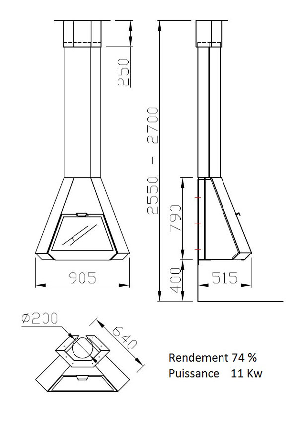 Cheminée murale 50 conçue pour un feu suspendu avec un design moderne ...