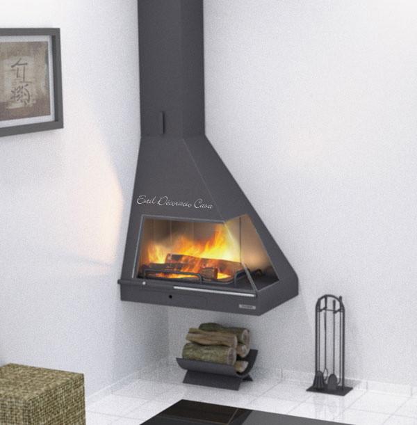 Cheminée d'angle suspendue contemporaine avec une vraie puissance de ...