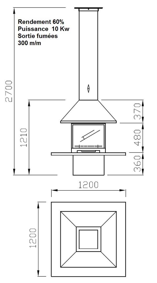 Cheminée centrale 25 équipée d'un foyer fermé avec 4 vitres, une ...