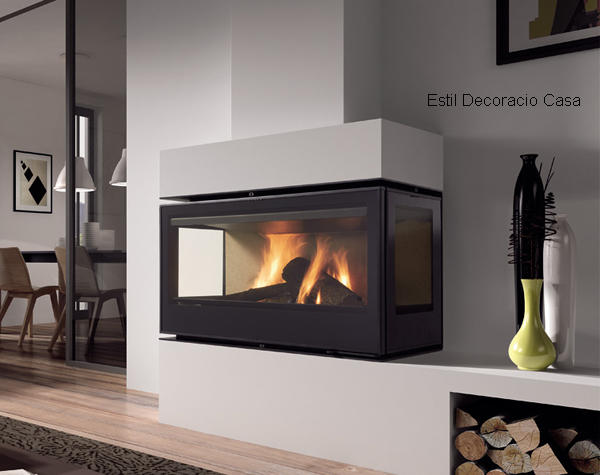 Insert à bois vue du feu sur 3 côtés, large foyer insert pas cher